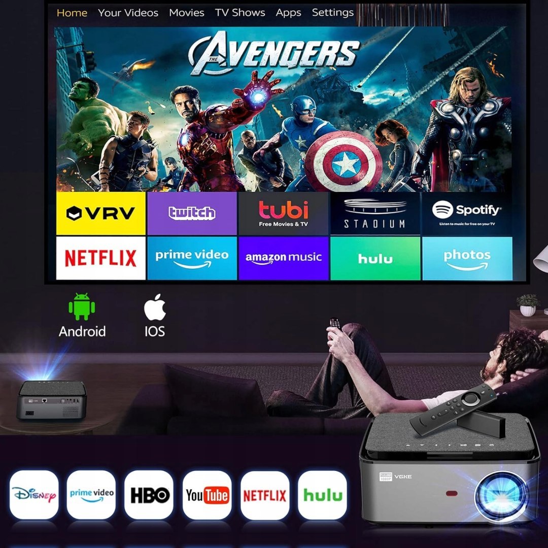 Projektor LCD VGKE PROJEKTOR RZUTNIK 4K WiFi Bluetooth Full HD biały